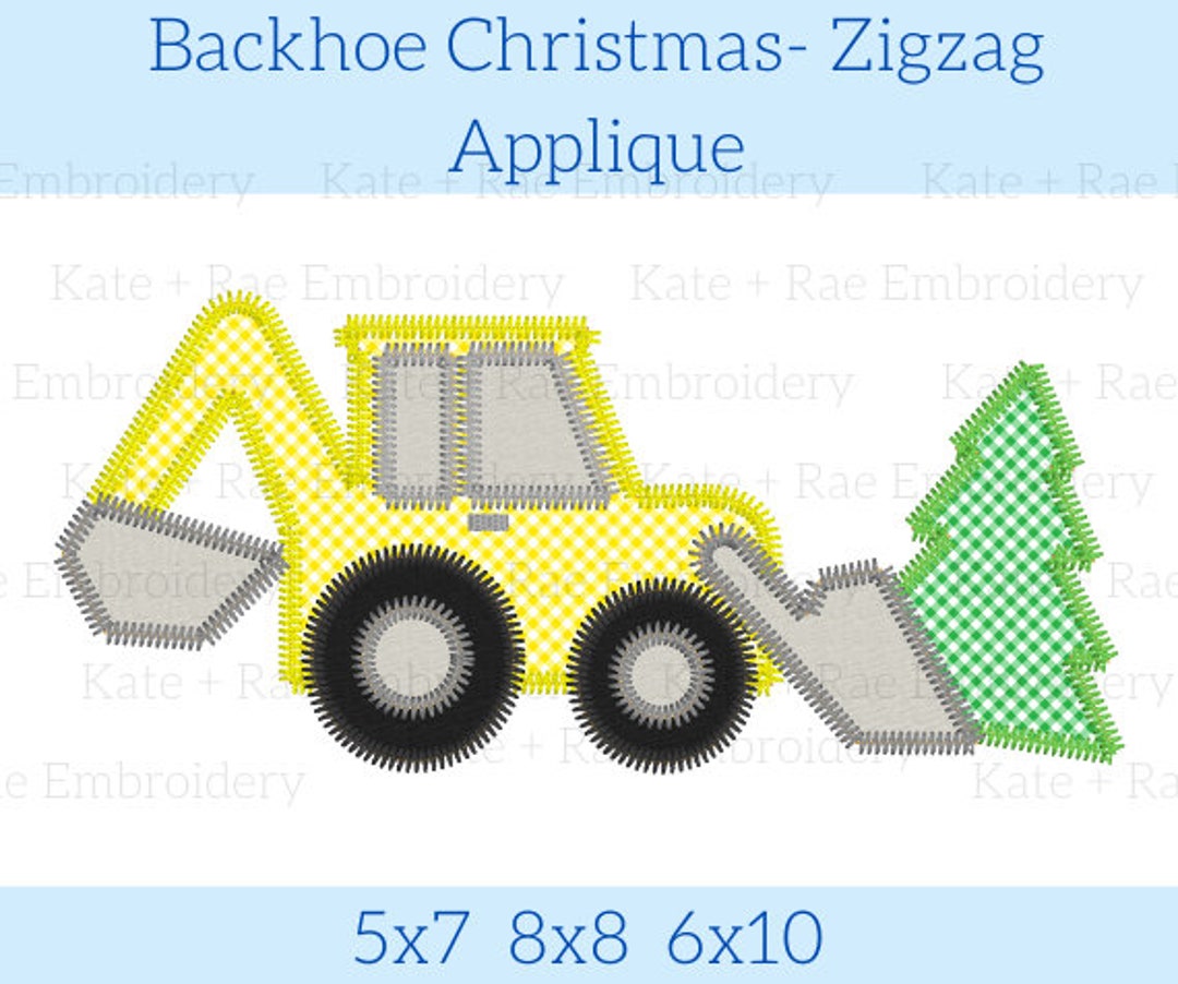 Backhoe Christmas Zigzag Applique Embroidery Design - Christmas Tractor ...
