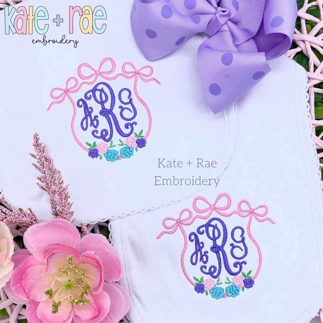 Girl's Floral Triple Bow Frame Embroidery Design • Bow Monogram Frame ...