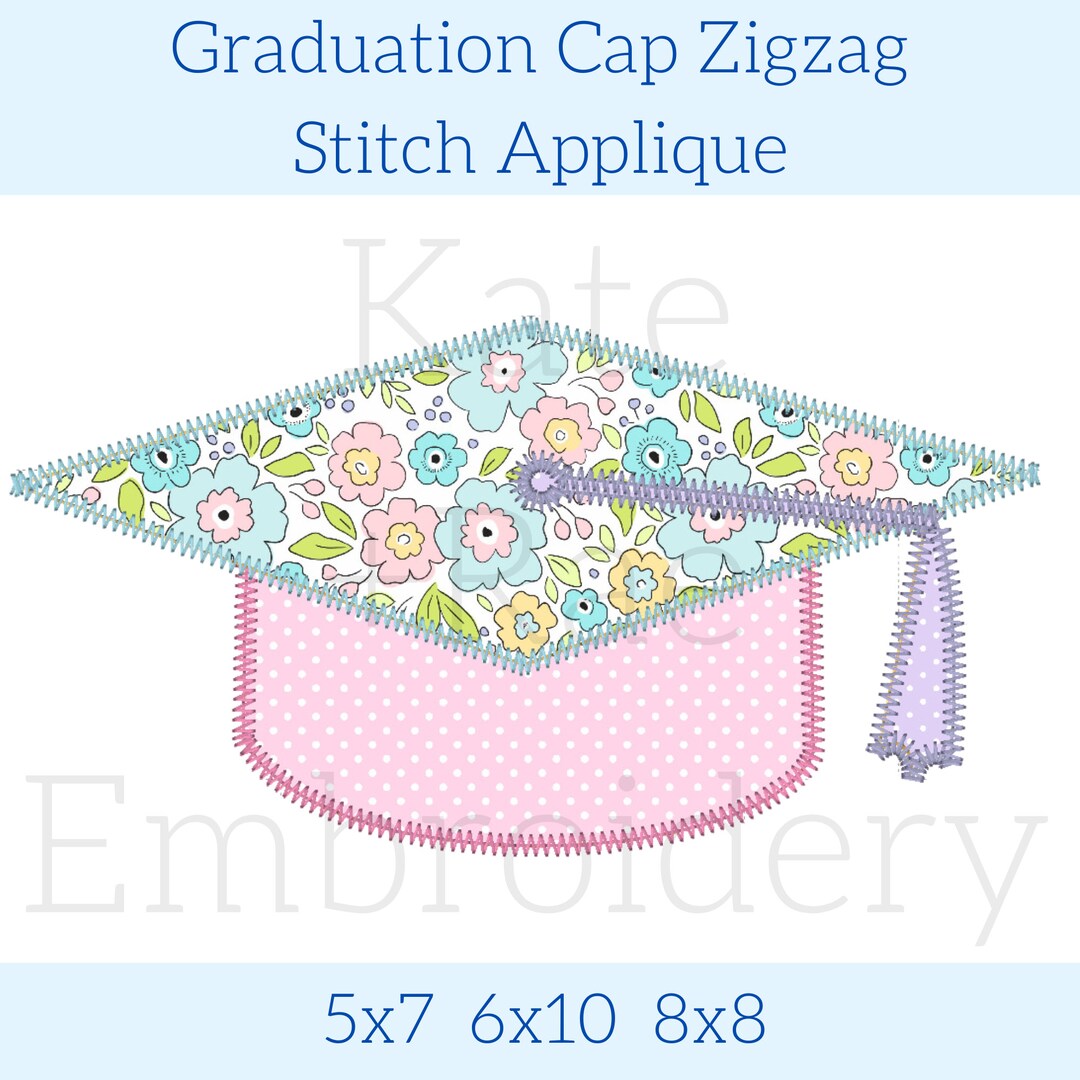 Graduation Cap Zigzag Stitch Applique Embroidery Design - Graduation ...