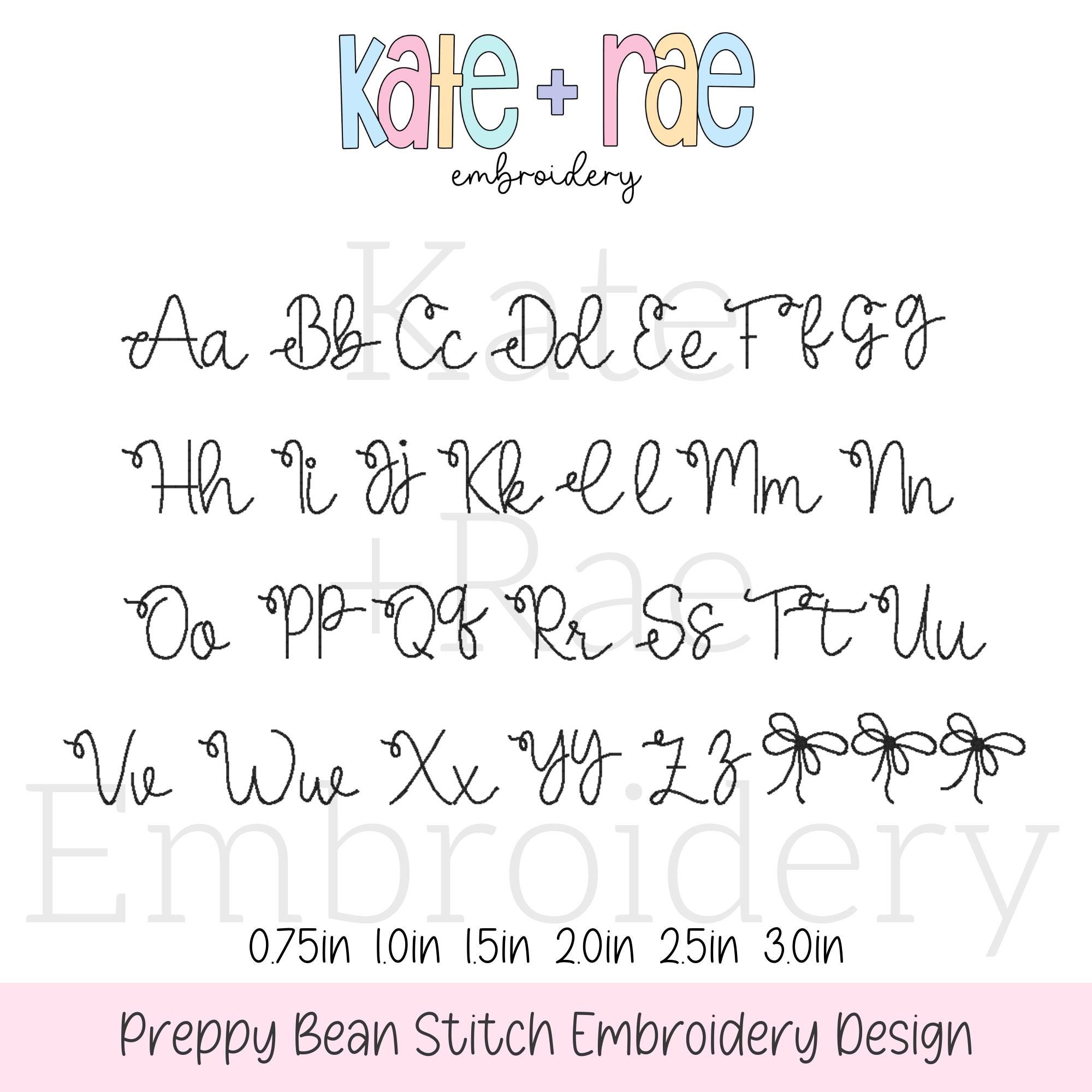 Preppy Bean Stitch Embroidery Font - Script Bean Stitch Embroidery Font ...