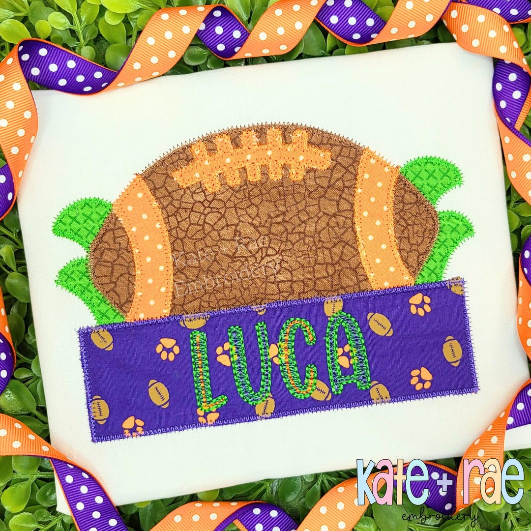 Football With Name Plate Zigzag Stitch Applique Embroidery Design ...
