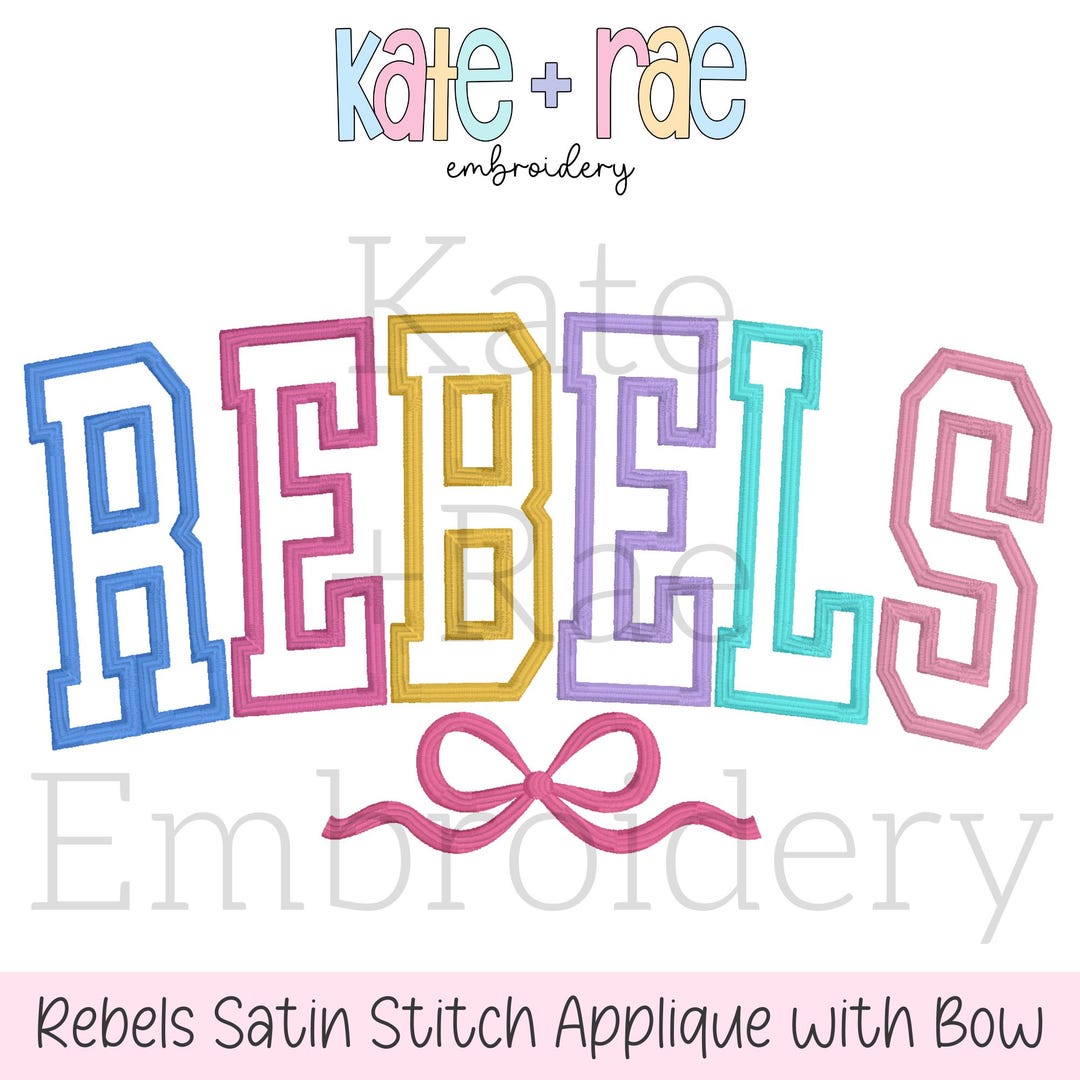 Curved Rebels Satin Stitch Applique Embroidery Design • Rebels Embroidery Design • Satin Outline ...