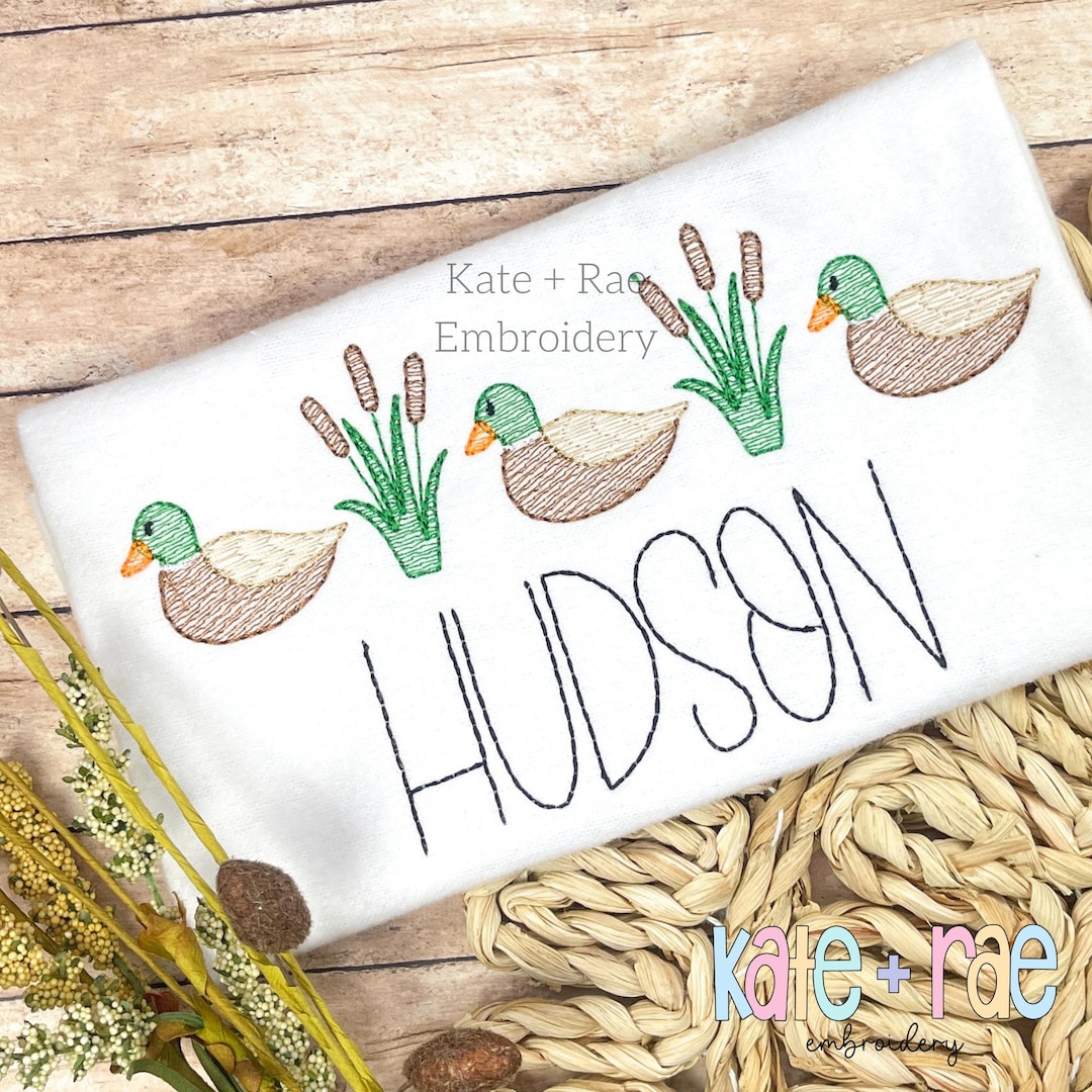 Mallard Ducks and Cattails Sketch Stitch Embroidery Design • Duck ...