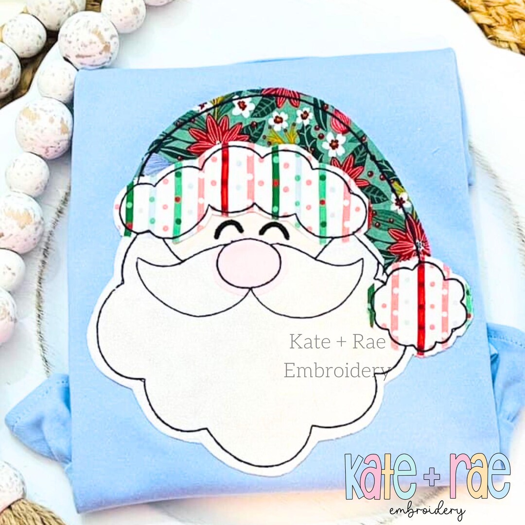 Santa Bean Stitch Applique Embroidery Design - Whimsical Santa Applique ...