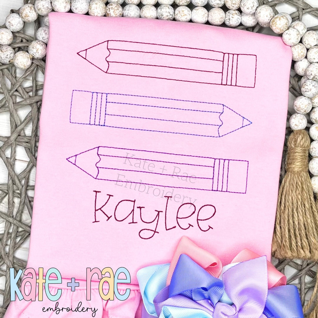 Pencil Trio Vintage Bean Stitch Embroidery Design - Back to School ...