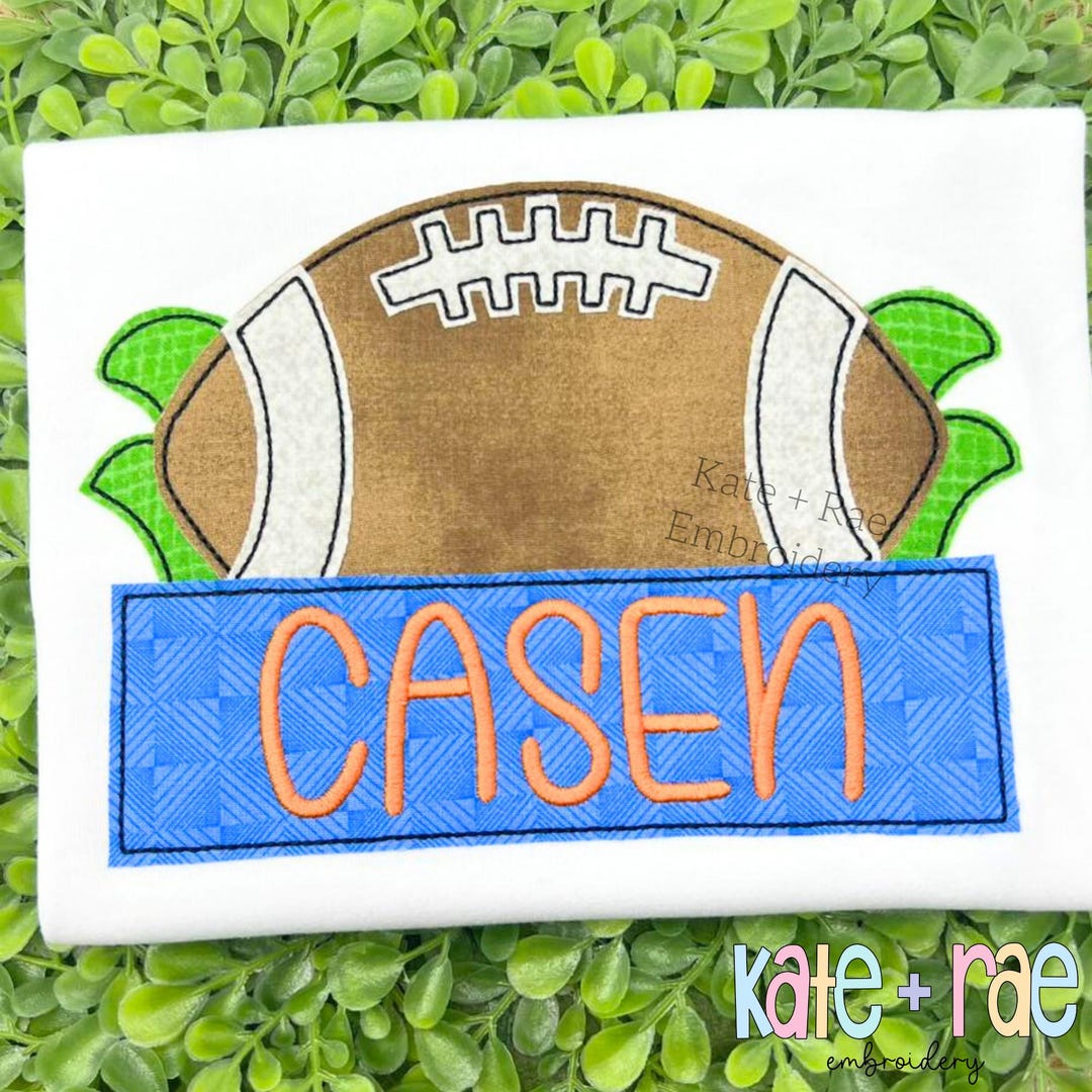 Football With Name Plate Bean Stitch Applique Embroidery Design ...