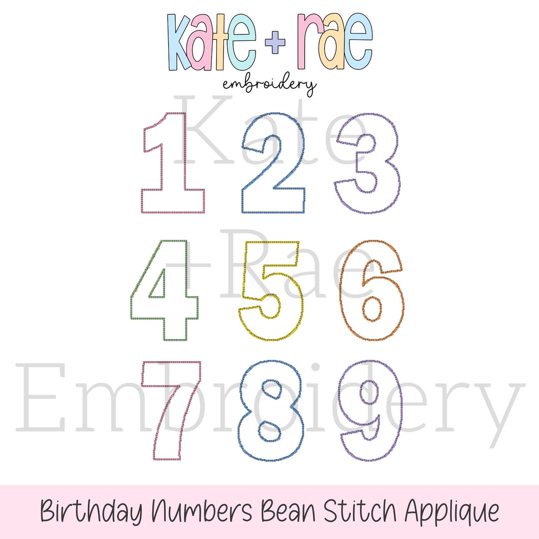 Birthday Numbers Bean Stitch Applique Embroidery Design • Numbers 1-9 ...
