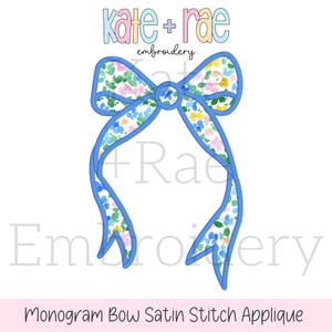 Longtail Bow Satin Stitch Applique Embroidery Design • Monogram Bow ...