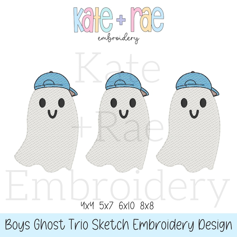 Boys Ghost Trio Sketch Stitch Embroidery Design - Boys Ghost Halloween ...