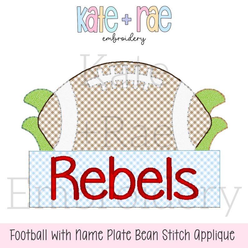 Football With Name Plate Bean Stitch Applique Embroidery Design ...