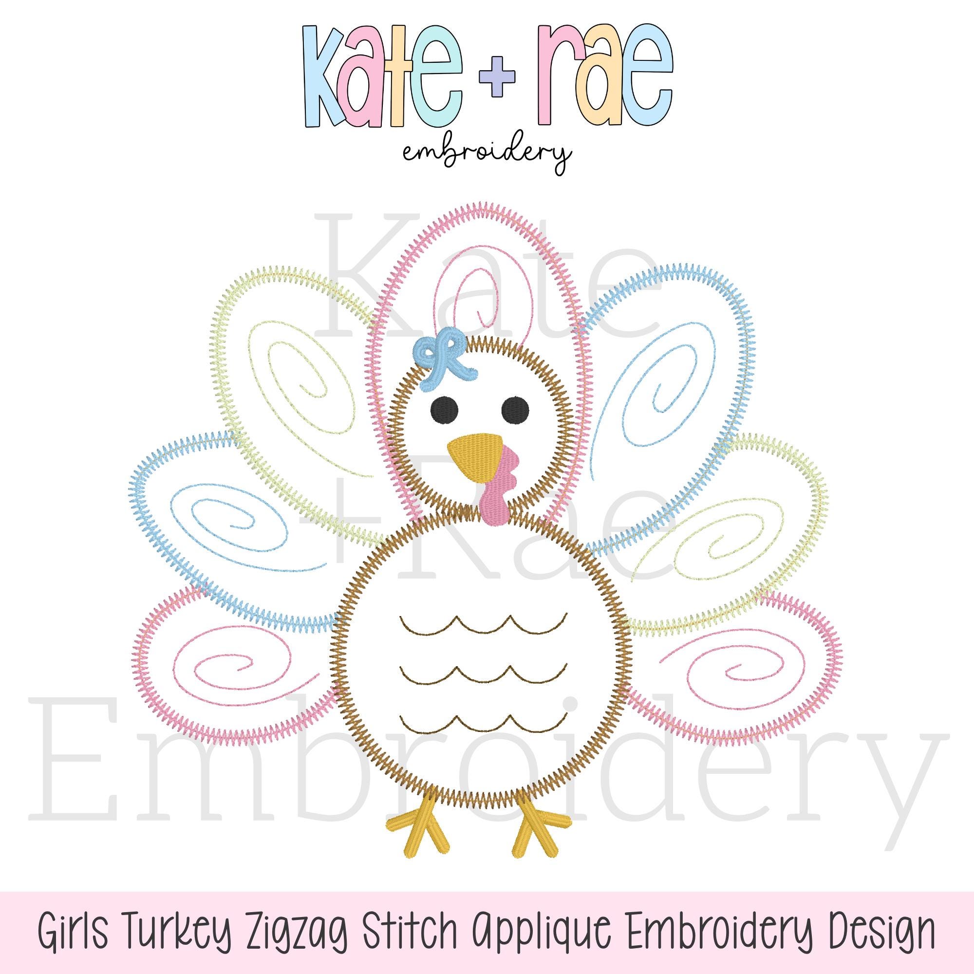 Girl's Thanksgiving Turkey Zigzag Applique Machine Embroidery Design ...