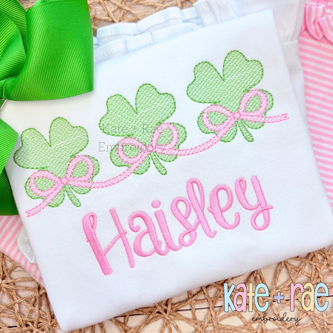 Shamrock Trio With Connecting Bows Sketch Stitch Embroidery Design ...