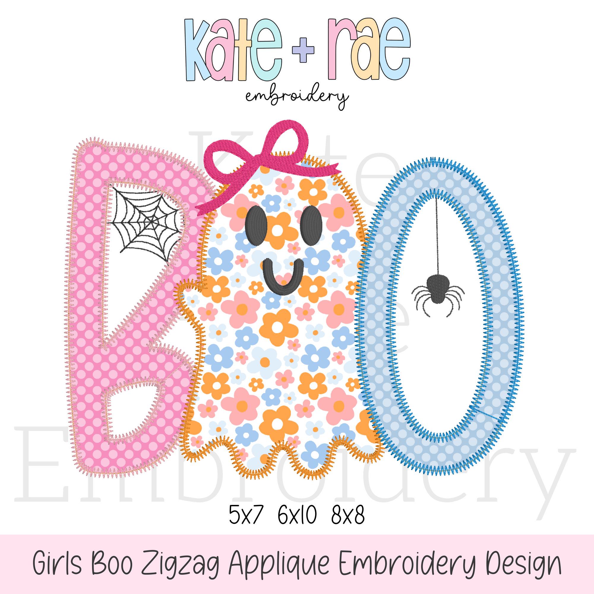 Girls Boo Zigzag Applique Embroidery Design - Girls Halloween Applique ...
