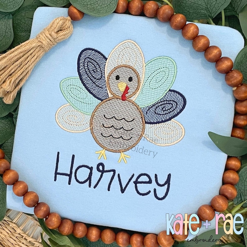 Boy's Thanksgiving Turkey Sketch Stitch With Satin Outline Machine ...