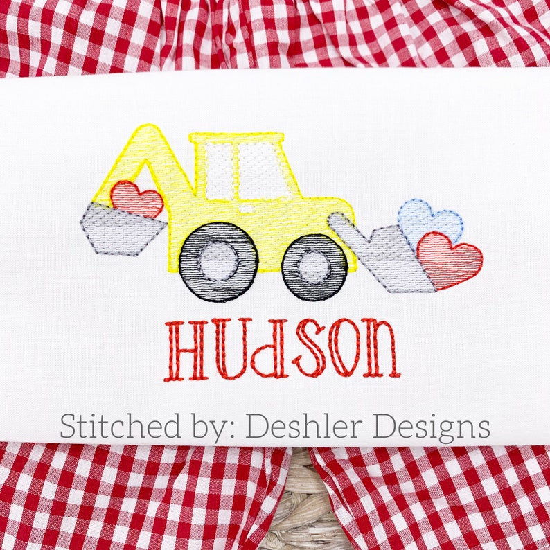 Backhoe Valentine's Day Sketch Embroidery Design - Boys Valentine's Day ...