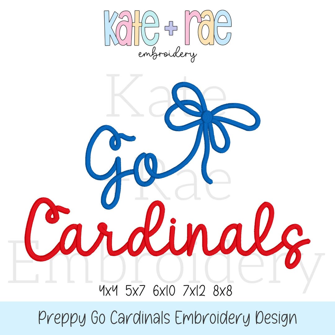 Preppy Go Cardinals Embroidery Design - Go Cardinals Embroidery Design ...