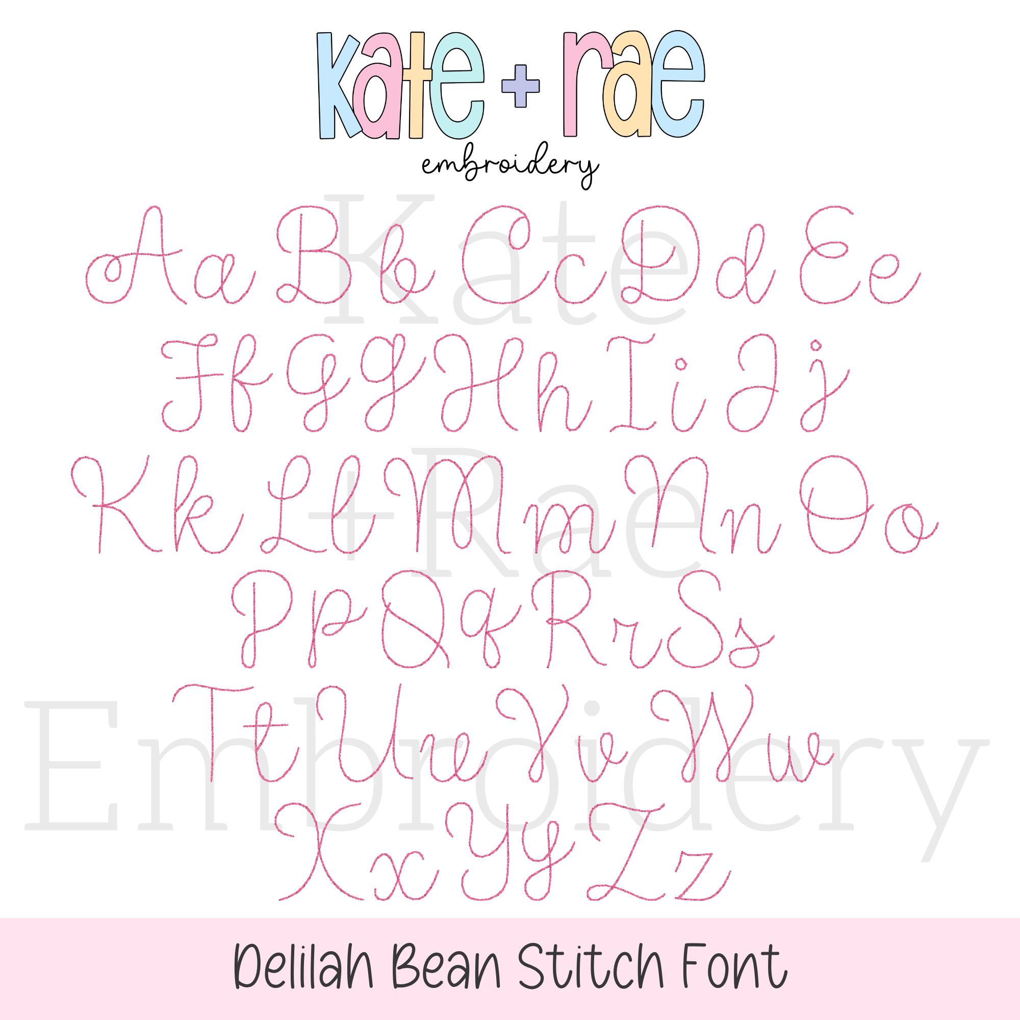 Delilah Bean Stitch Embroidery Font • Script Bean Stitch Embroidery ...