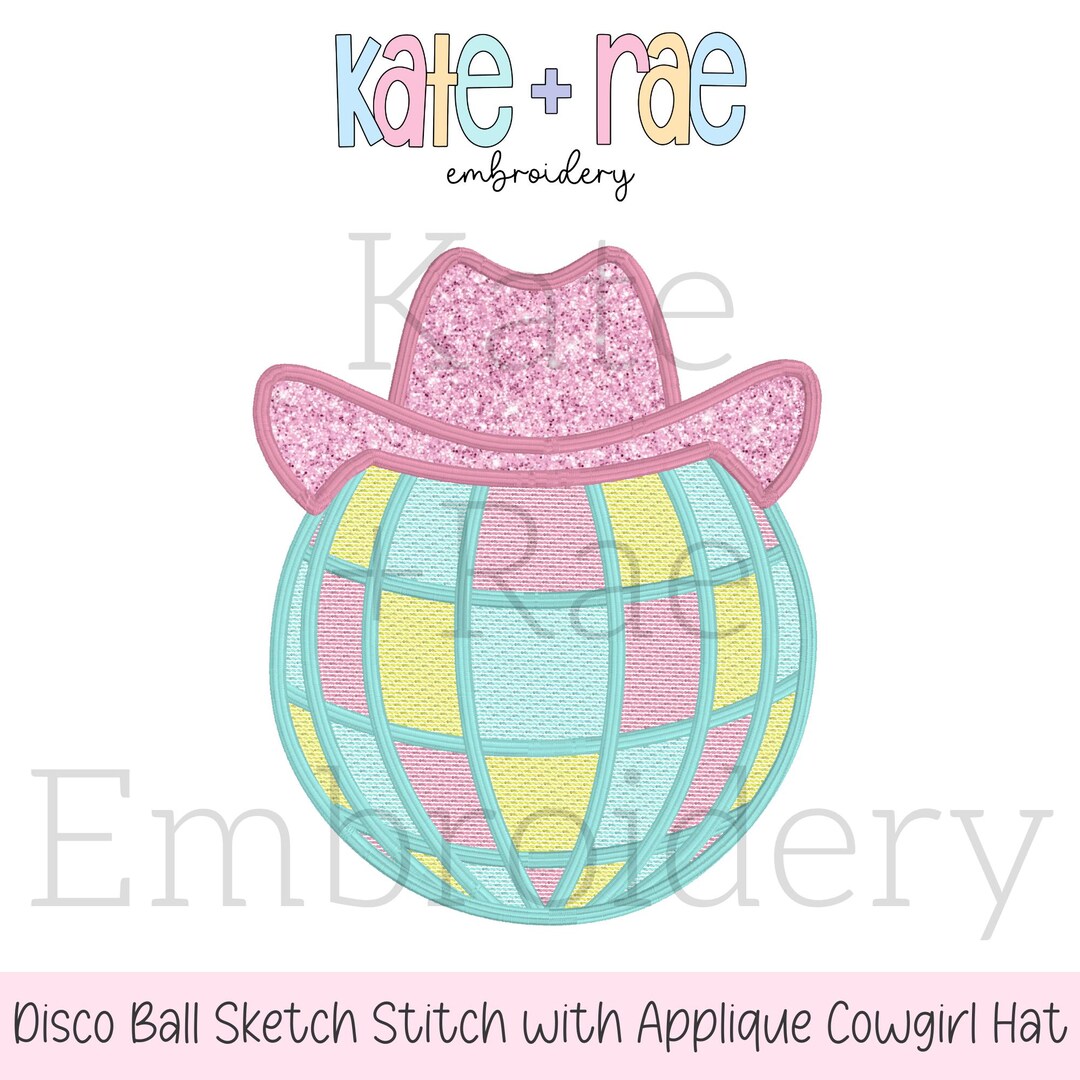 Disco Cowgirl Satin Stitch Applique Embroidery Design • Disco Ball ...