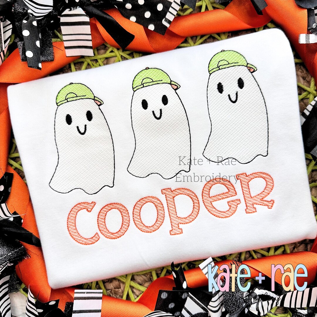 Boys Ghost Trio Sketch Stitch Embroidery Design - Boys Ghost Halloween ...
