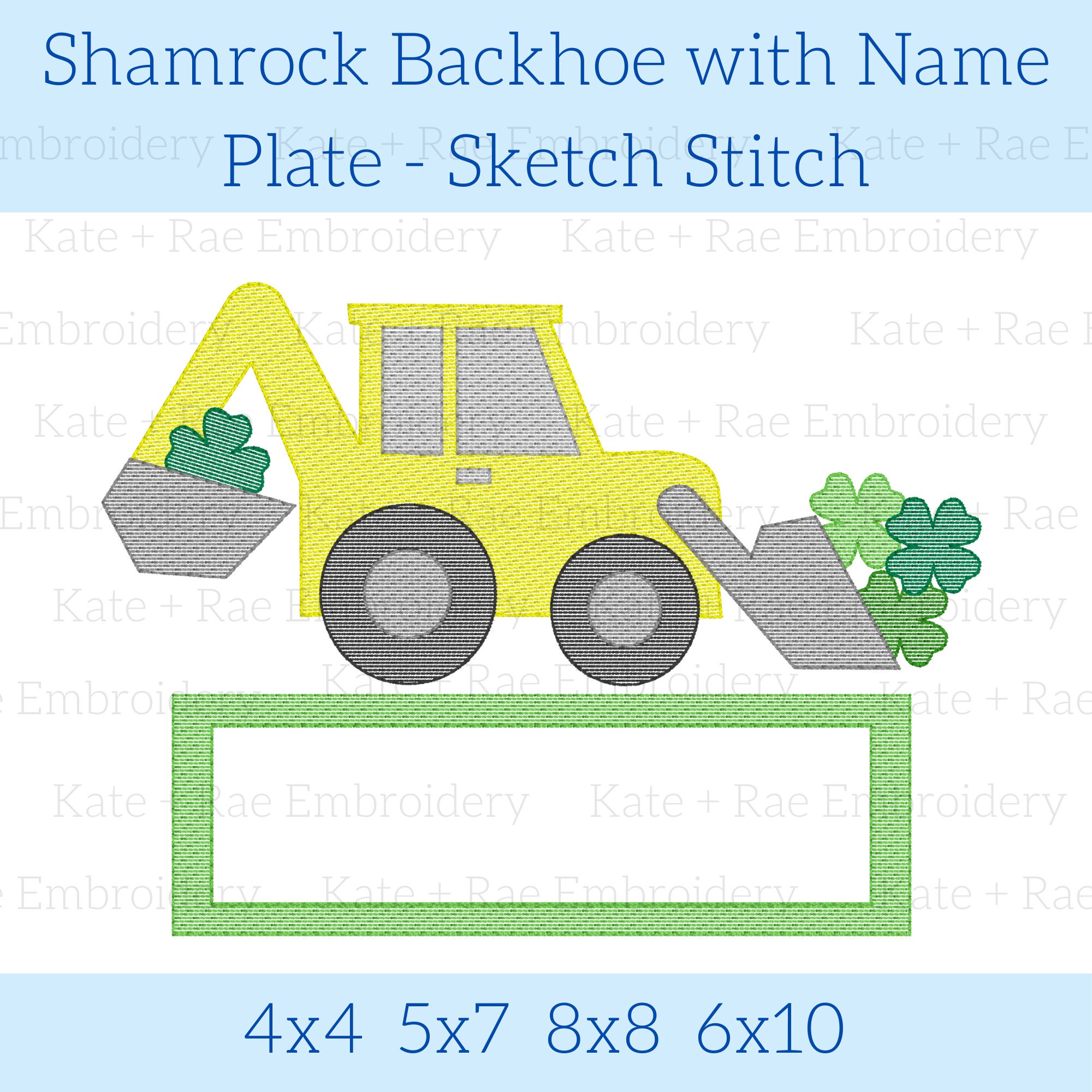 Backhoe St. Patrick's Day Sketch Embroidery Design With Name Plate Boys ...