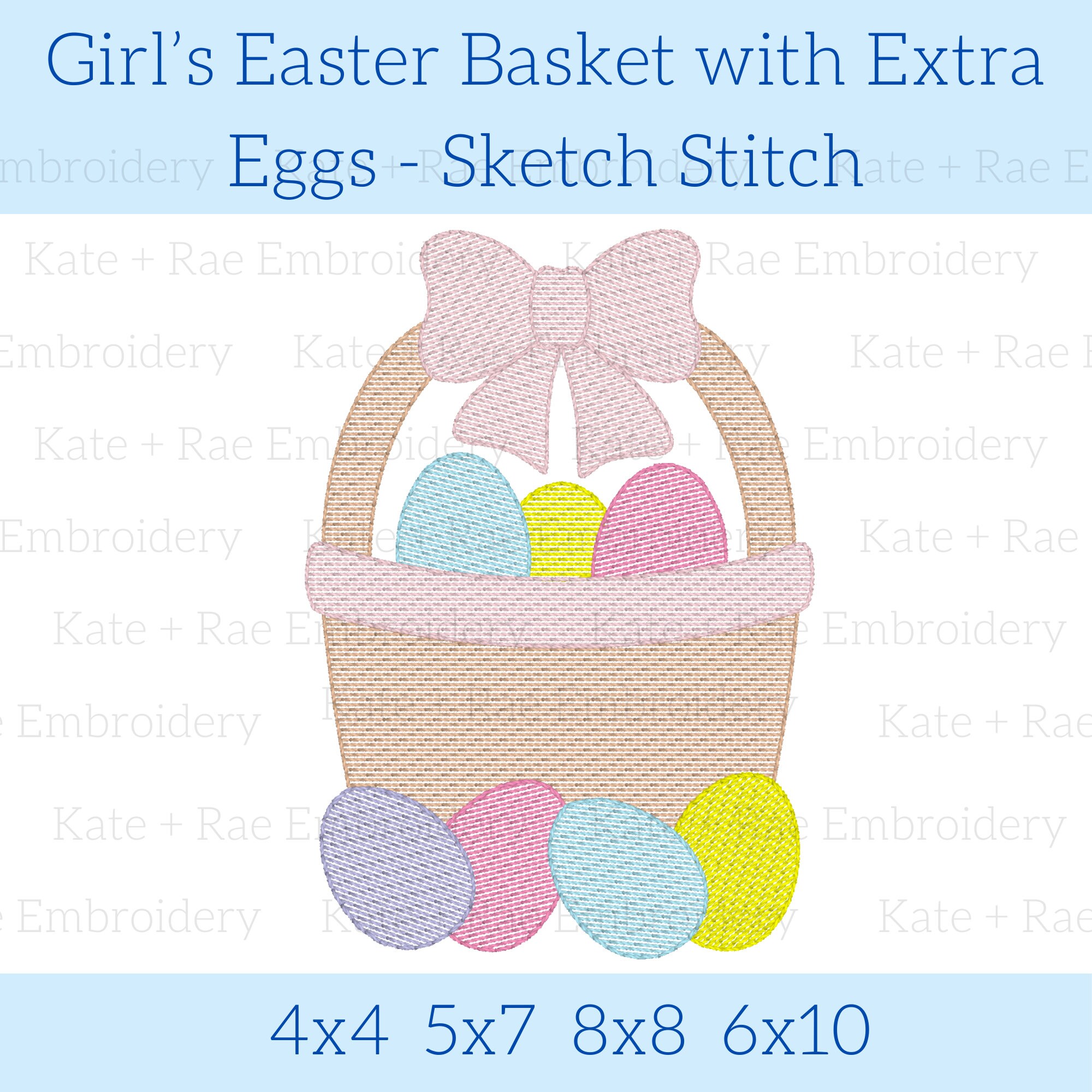 Girl's Easter Basket Sketch Stitch Embroidery Design Easter Basket ...