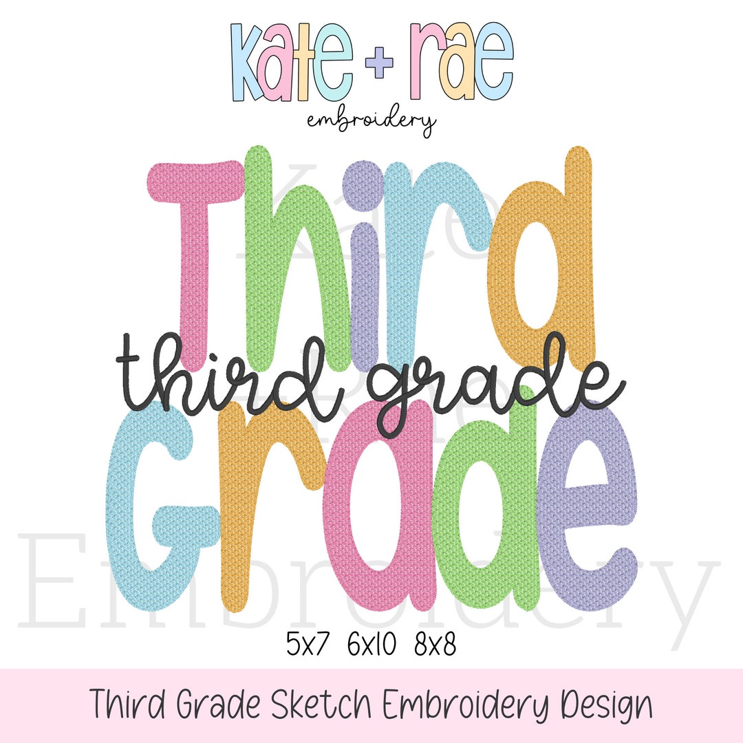 Back to School Third Grade Sketch Stitch Embroidery Design - Back to ...