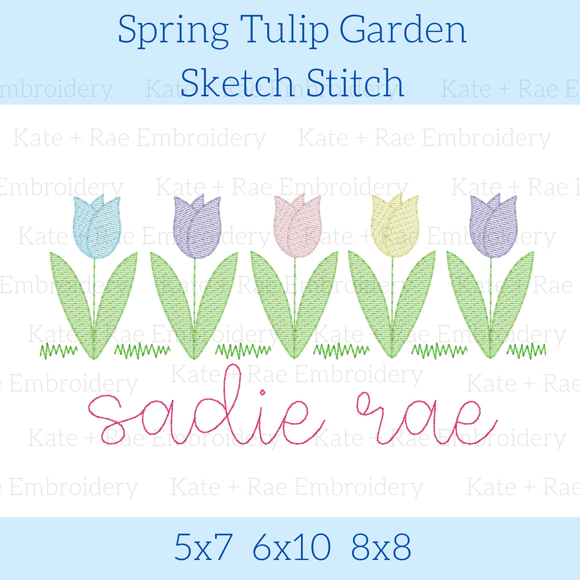 Tulip Garden Sketch Stitch Embroidery Design Floral Embroidery Design ...