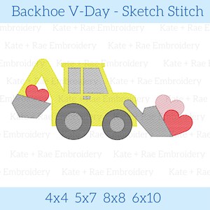 Backhoe Valentine's Day Sketch Embroidery Design - Boys Valentine's Day ...