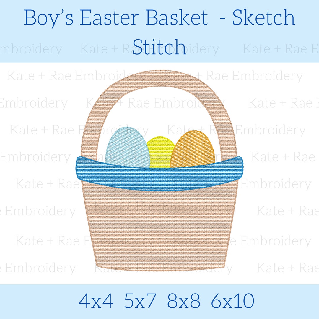 Boy's Simple Easter Basket Sketch Stitch Embroidery Design - Easter ...