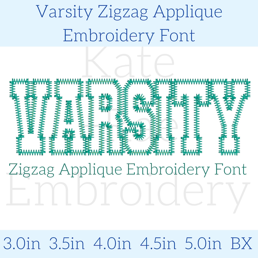 Varsity Zigzag Stitch Applique Embroidery Font - Varsity Embroidery ...