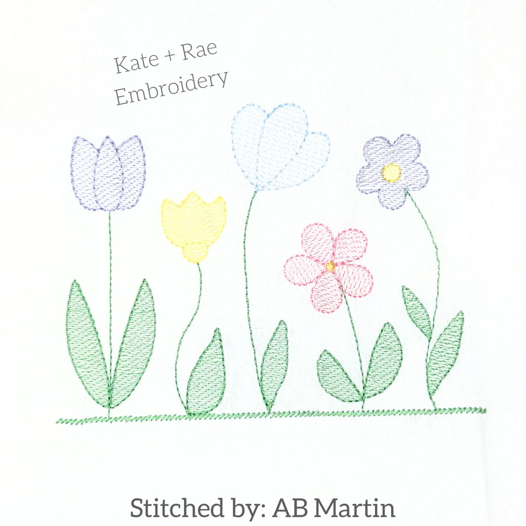Floral Garden Sketch Stitch Embroidery Design Spring Flowers Embroidery ...