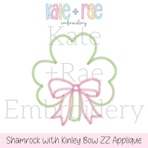 Shamrock With Bow Zigzag Stitch Applique Embroidery Design • Shamrock ...