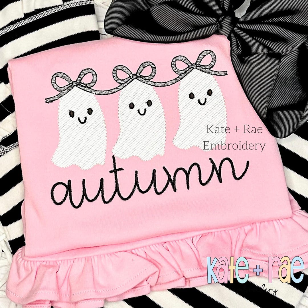 Girls Ghost Trio With Bows Sketch Stitch Embroidery Design - Girls ...