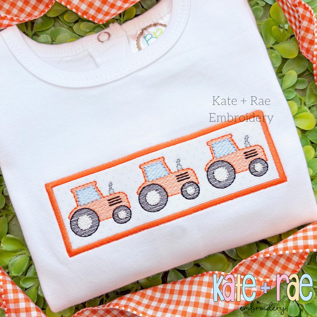 Tractor Trio Sketch Stitch With Satin Applique Patch Embroidery Design ...