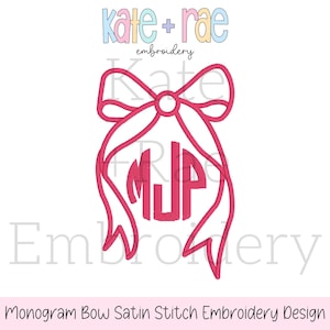 Longtail Bow Satin Stitch Outline Embroidery Design • Monogram Bow ...