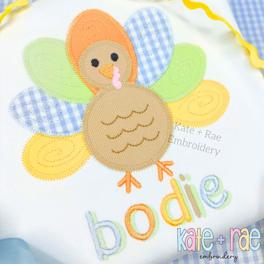 Boy's Thanksgiving Turkey Zigzag Applique Machine Embroidery Design ...