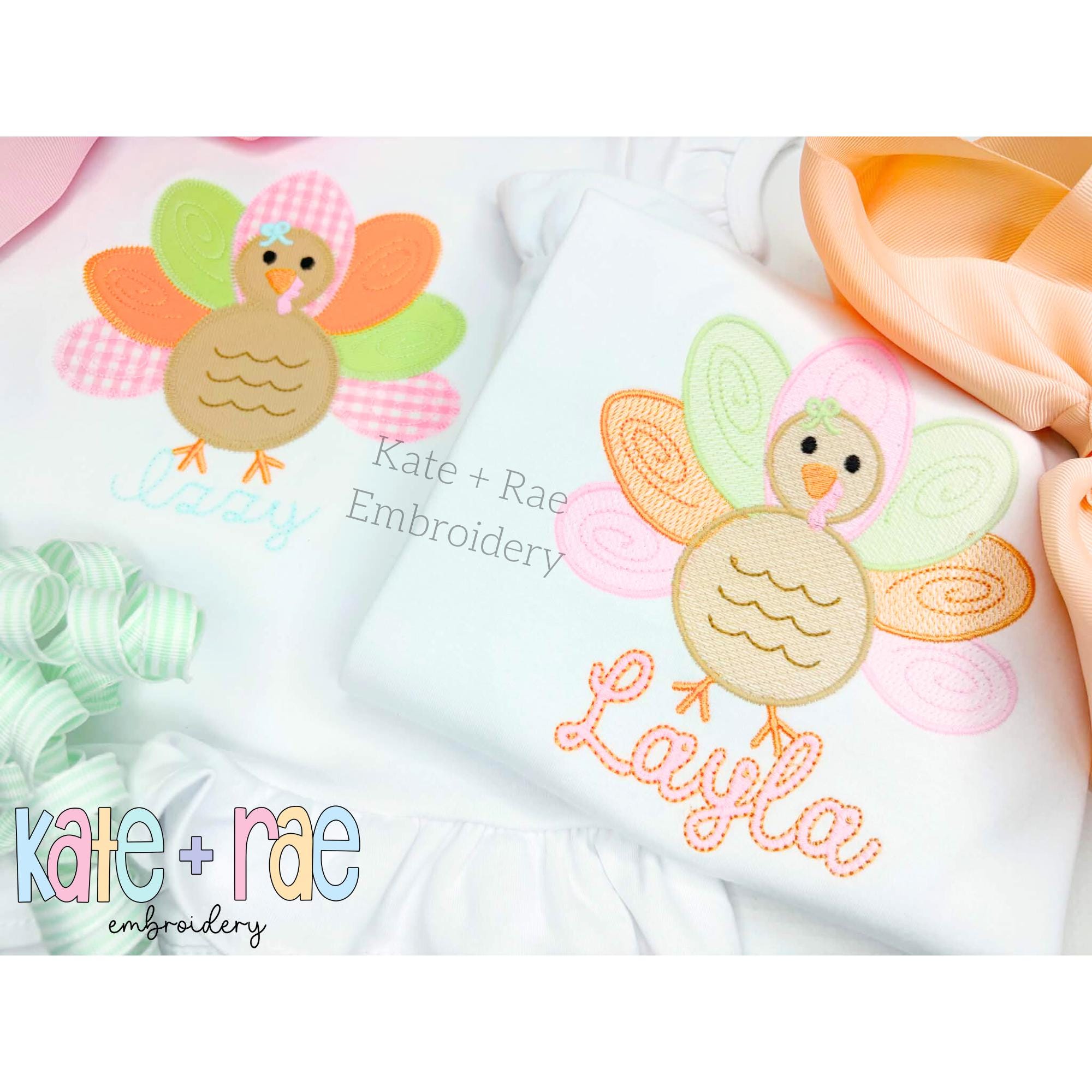 Girl's Thanksgiving Turkey Zigzag Applique Machine Embroidery Design ...