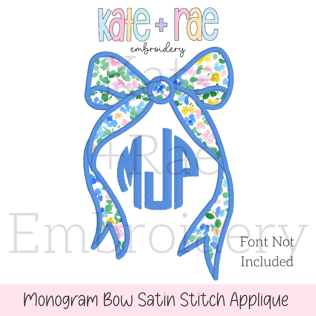 Longtail Bow Satin Stitch Applique Embroidery Design • Monogram Bow ...