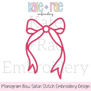 Longtail Bow Satin Stitch Outline Embroidery Design • Monogram Bow ...