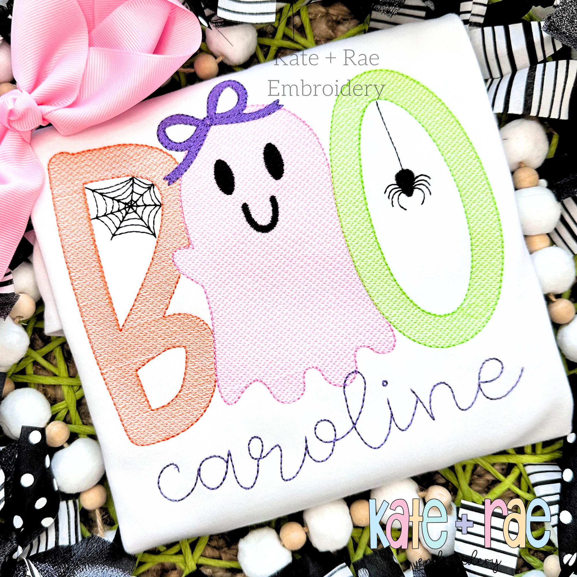 Girls Boo Sketch Stitch Embroidery Design - Girls Halloween Sketch ...