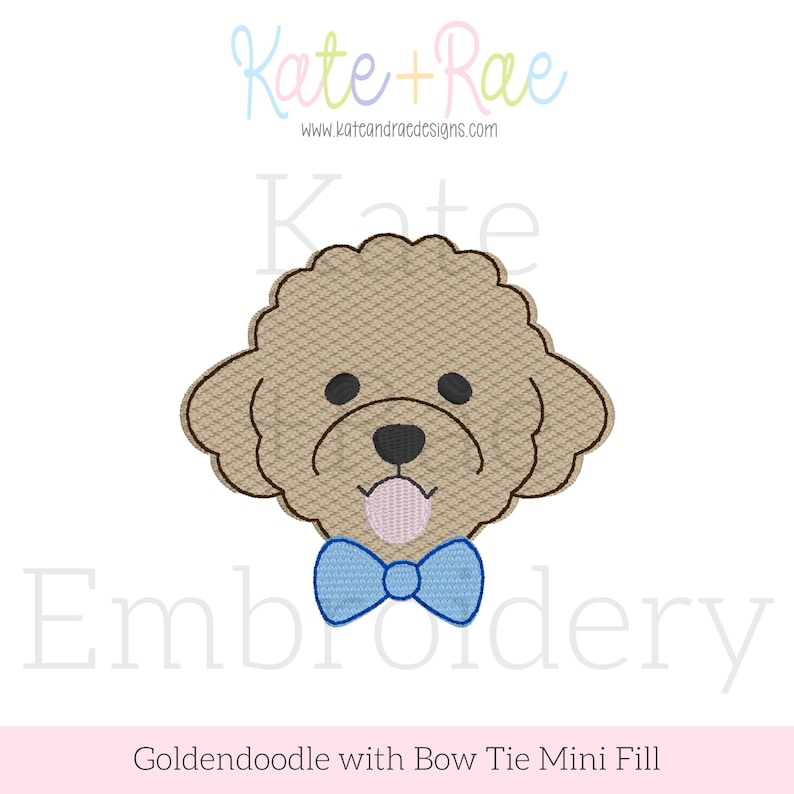 Goldendoodle Dog With Bow Tie Mini Fill Stitch Embroidery Design ...