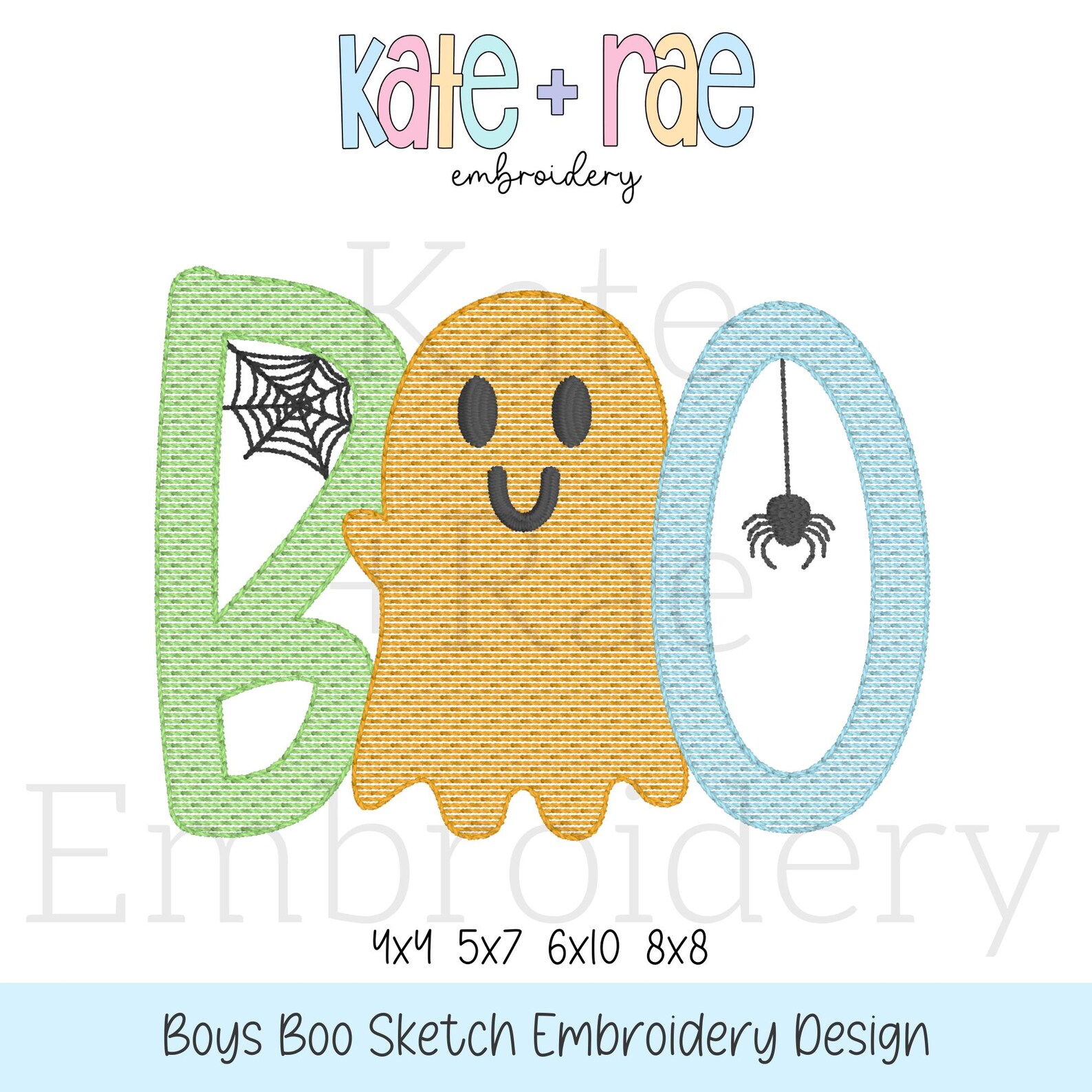 Boy's Boo Sketch Stitch Embroidery Design - Boy's Halloween Sketch ...