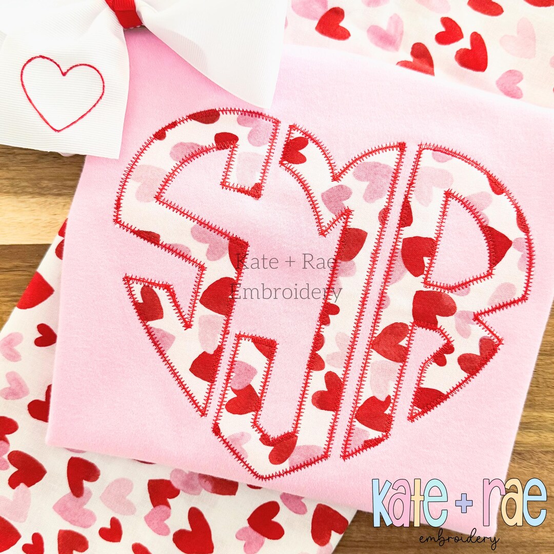 Heart Monogram Zigzag Stitch Applique Embroidery Design • Valentine's ...