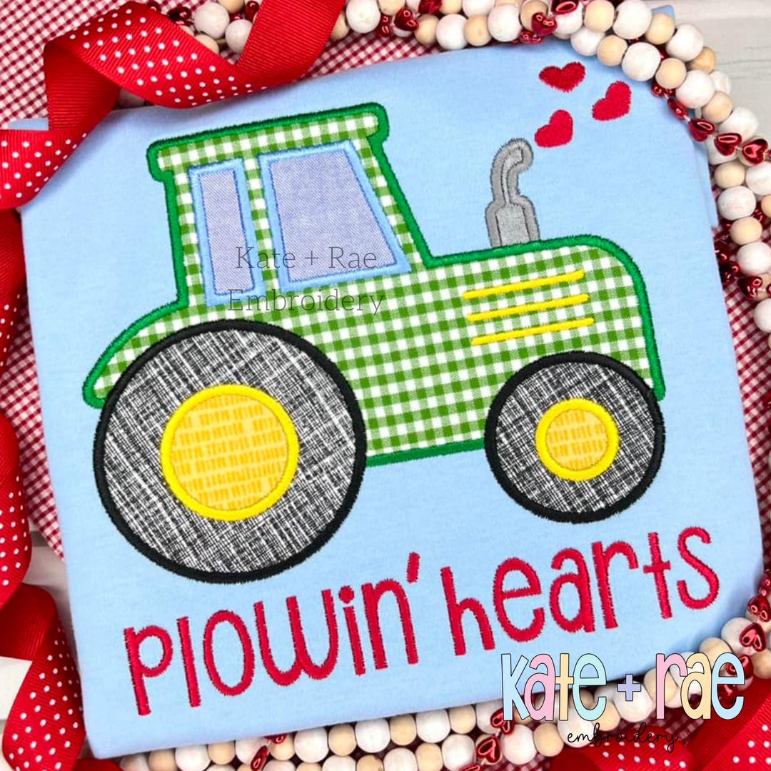 Valentine's Day Tractor Satin Stitch Applique Embroidery Design ...