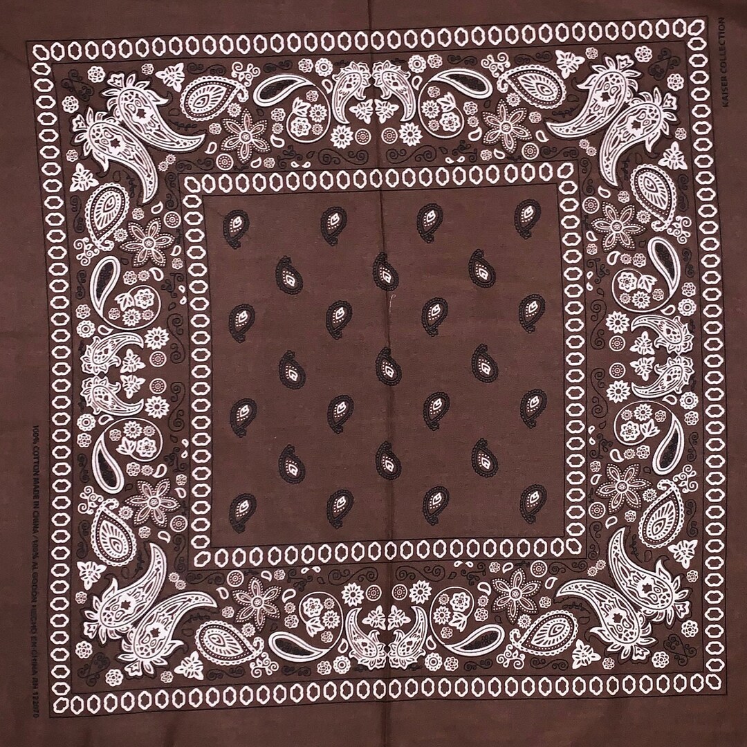 XL 27 in Brown Paisley Pattern Print 100% Cotton Scarf Bandana Design ...
