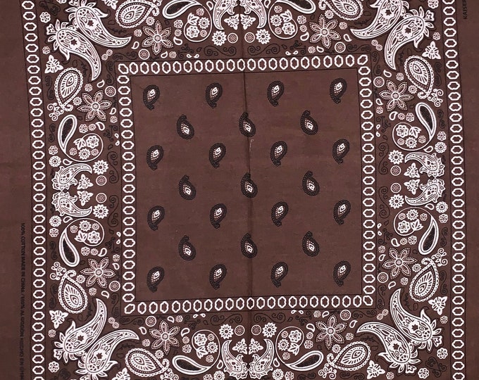XL 27 in Brown Paisley Pattern Print 100% Cotton Scarf Bandana Design ...