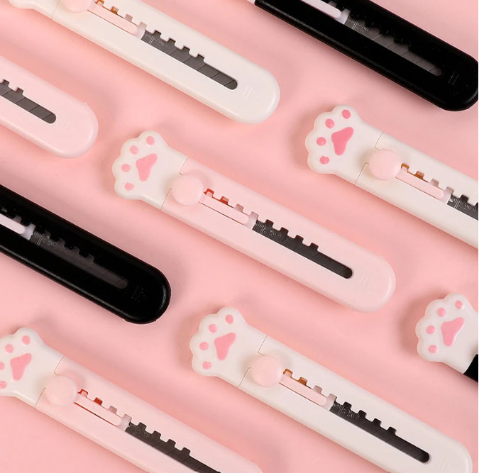 Kawaii Cute Cat Mini Paw Box Cutter, Retractable Safety Tool, Utility ...