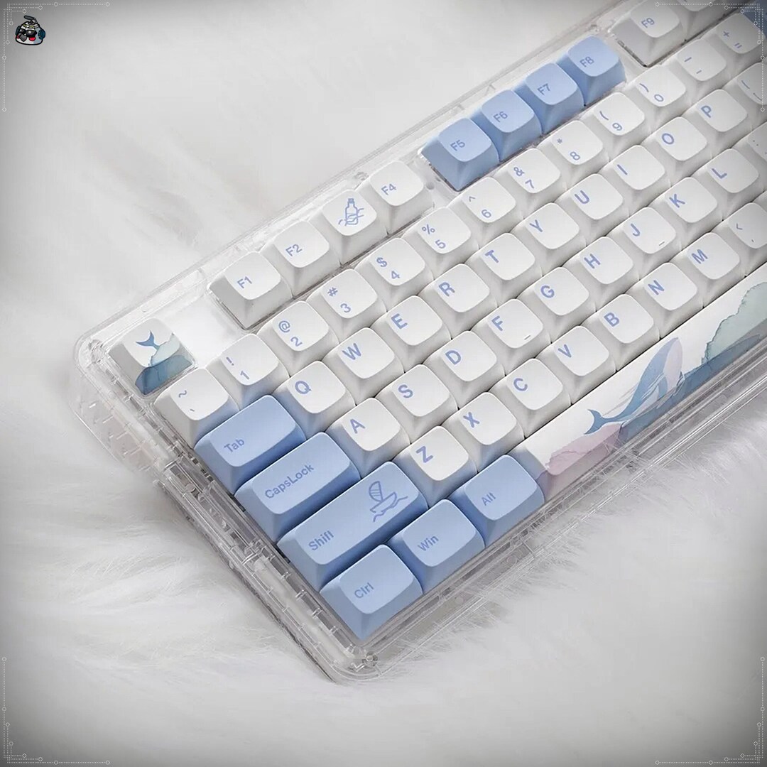 Cute Blue & White Ocean PBT XDA Keycaps Set for Mechanical Keyboard ...