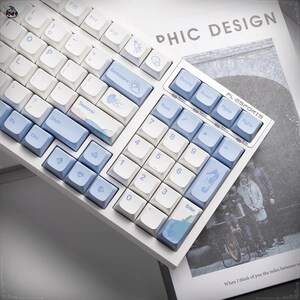 Cute Blue & White Ocean PBT XDA Keycaps Set for Mechanical Keyboard ...