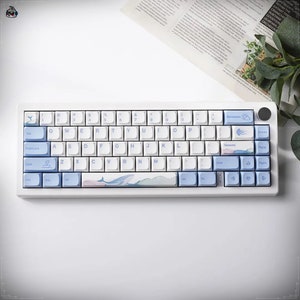 Cute Blue & White Ocean PBT XDA Keycaps Set for Mechanical Keyboard ...